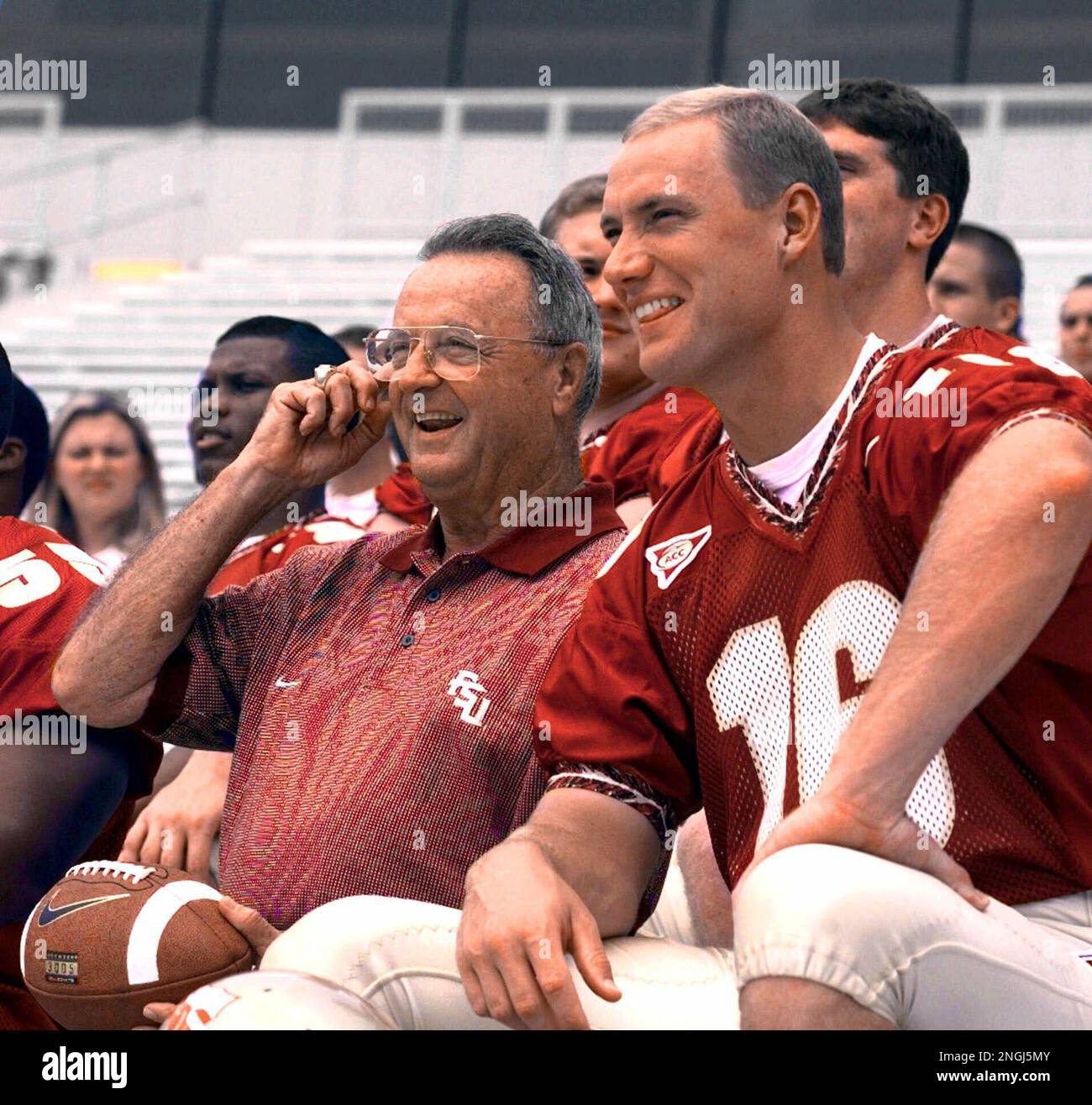 Florida State coach Bobby Bowden, left, and quarterback Chris Weinke ...