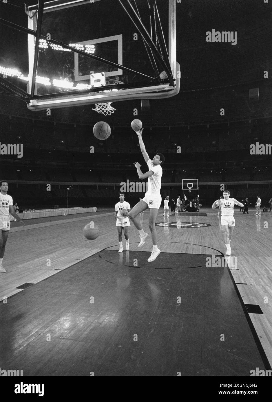 UCLA's Lew Alcindor practices a hook shot as the Bruins hold their ...