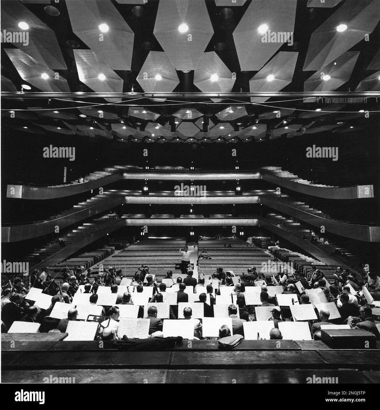 This photo shows conductor Leonard Bernstein with the New York ...