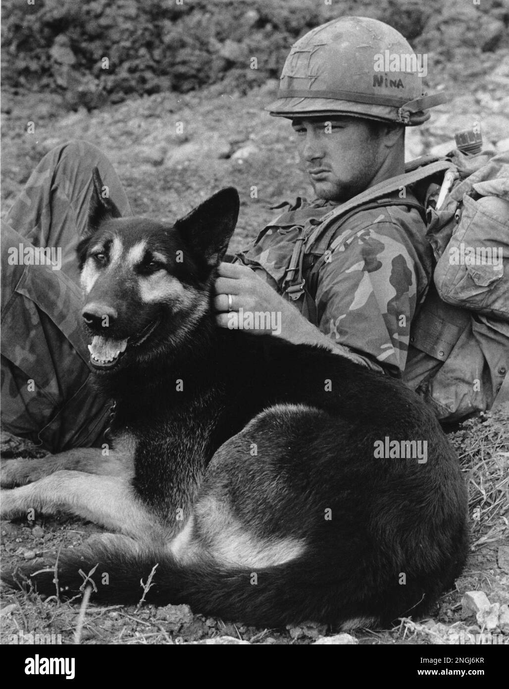Spec.4 Rayford Brown of Florence, SC, and his tracker dog relax for a ...