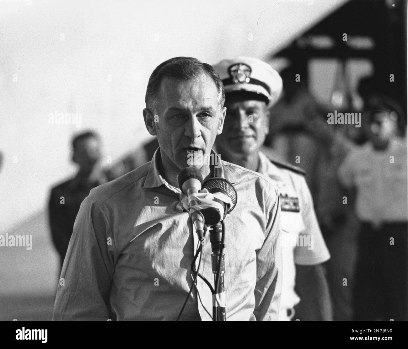 Col. James H. Kasler of Indianapolis, Ind. speaks to people welcoming ...