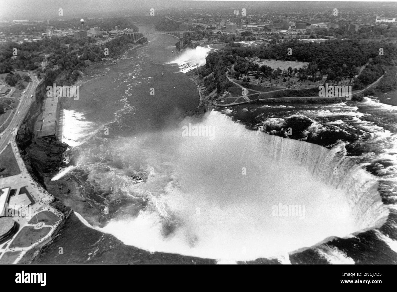 An aerial view of Niagara Falls taken on June 10, 1983 includes a ...