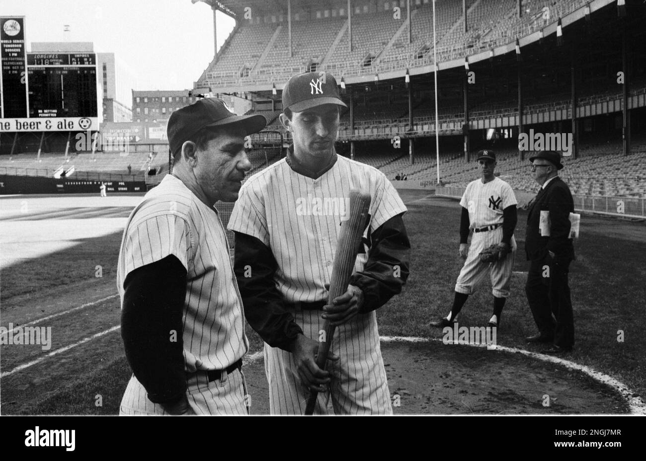 Yogi Berra stands with Joe Pepitone on Sept. 30, 1963. Pepitone will ...