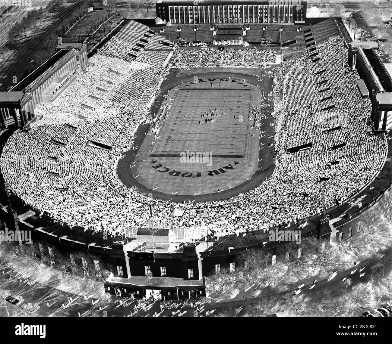 This aerial view of Chicago's Soldier Field shows a crowd of 70,000 ...