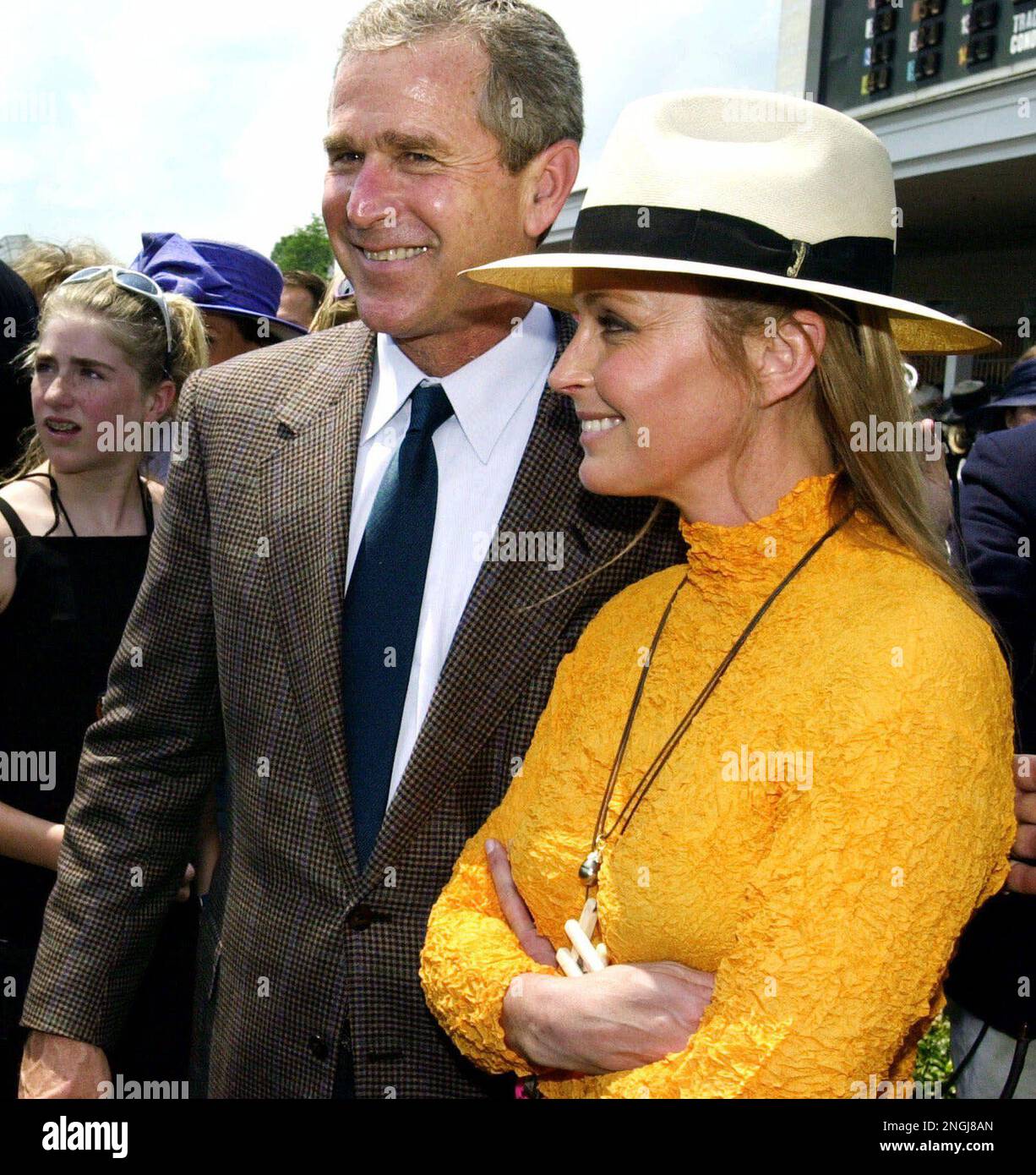 Republican presidential candidate Texas Gov. George W. Bush stands with ...