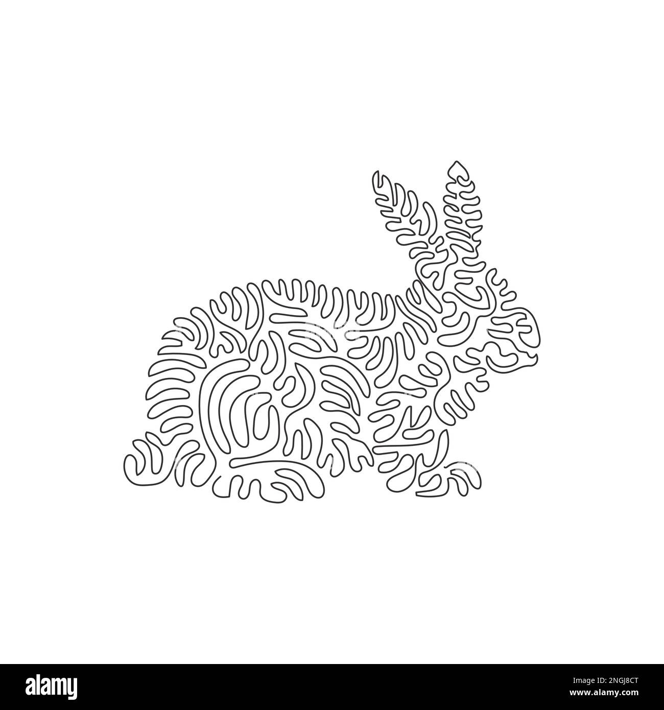 Single curly one line drawing of cute rabbit abstract art. Continuous ...