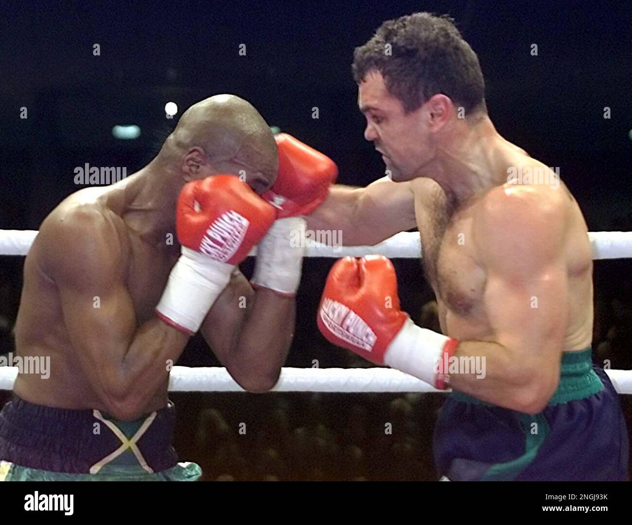 German boxer Sven Ottke, right, hits during his super - middleweight worldchampion boxing fight ...