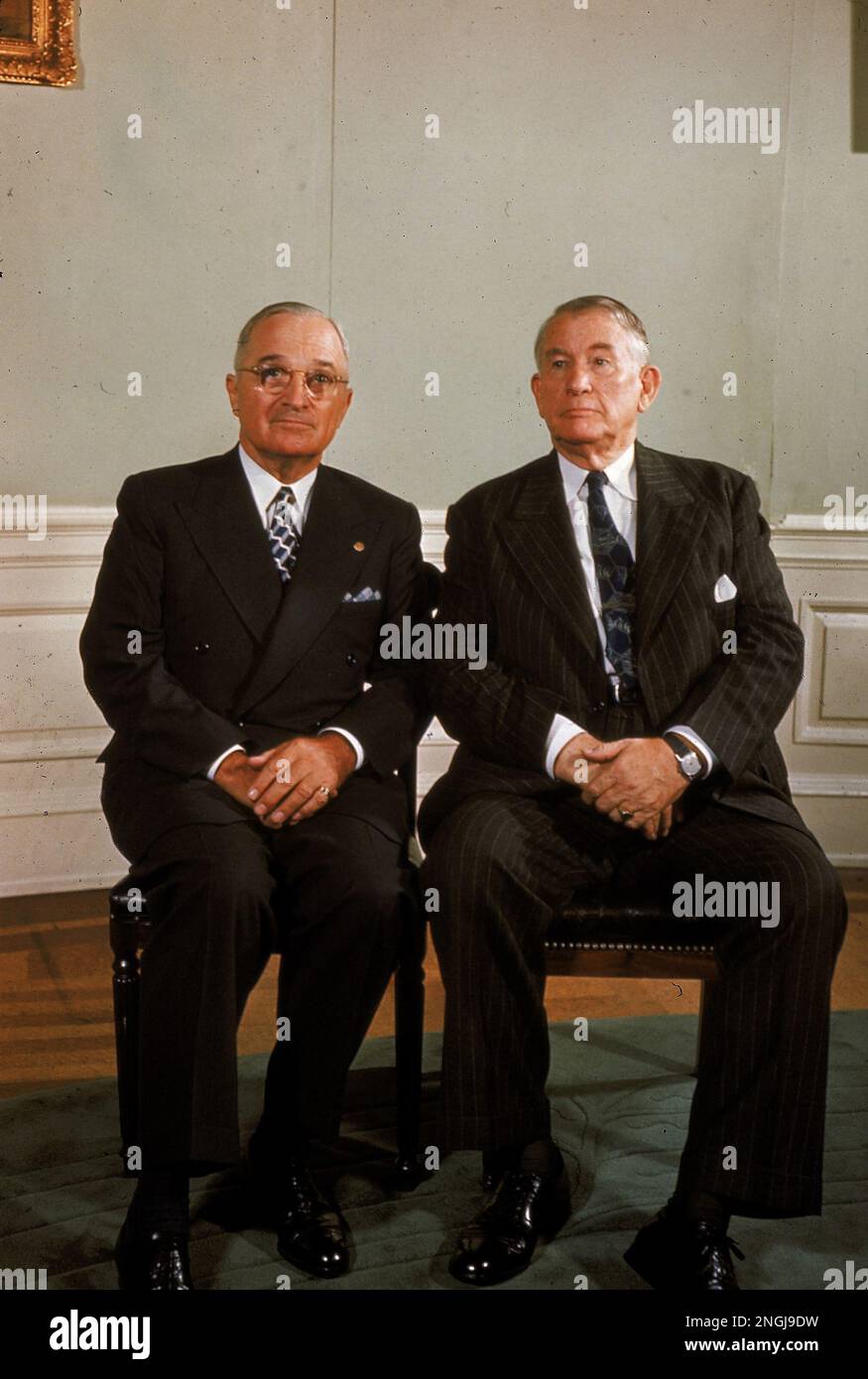 President Harry S. Truman and Vice President Alben Barkley are shown in ...