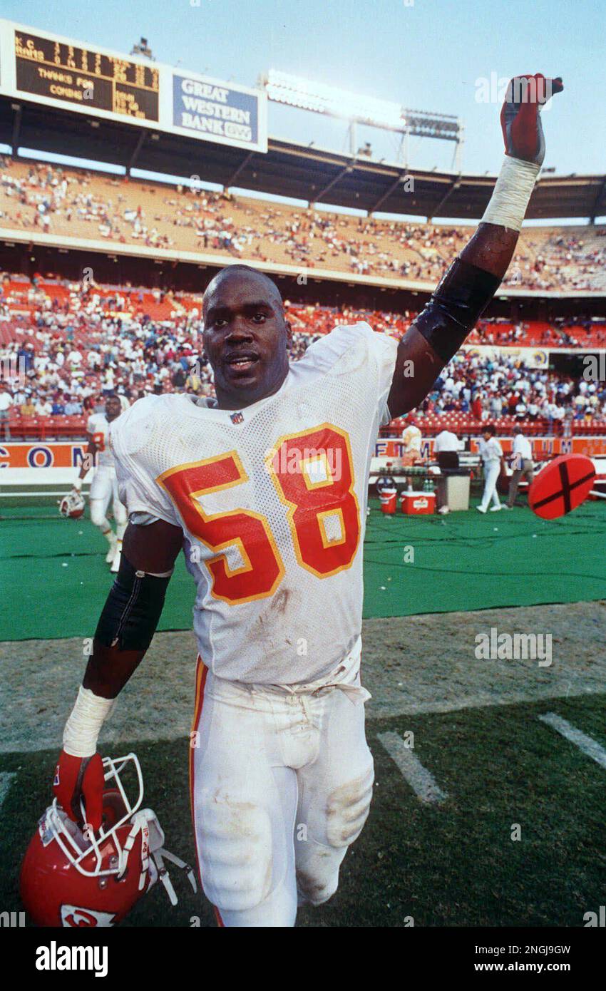 FILE -- Kansas City Chiefs linebacker Derrick Thomas walks off the ...