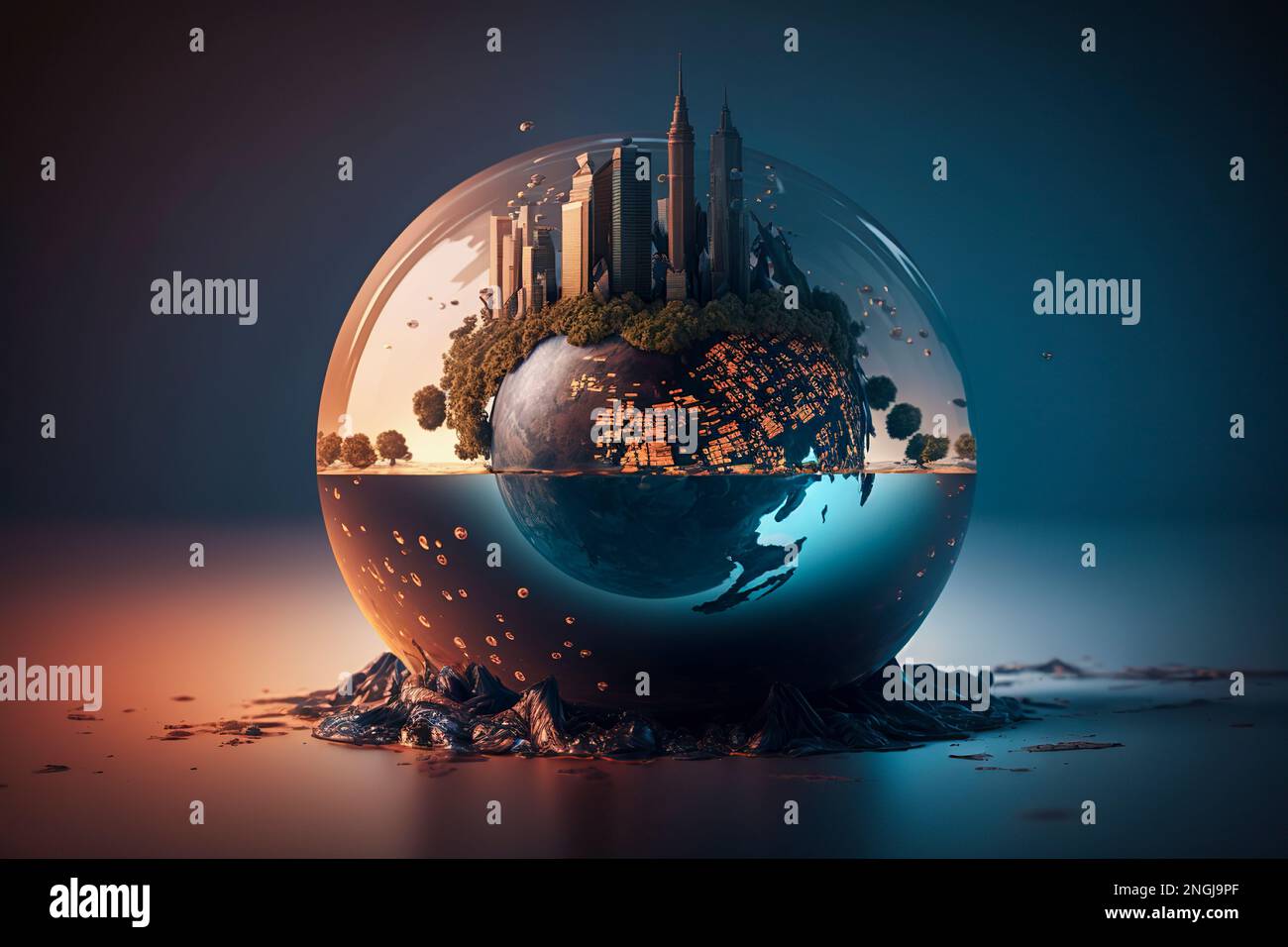 Earth on a background of grass and clouds versus a ruined Earth on a ...