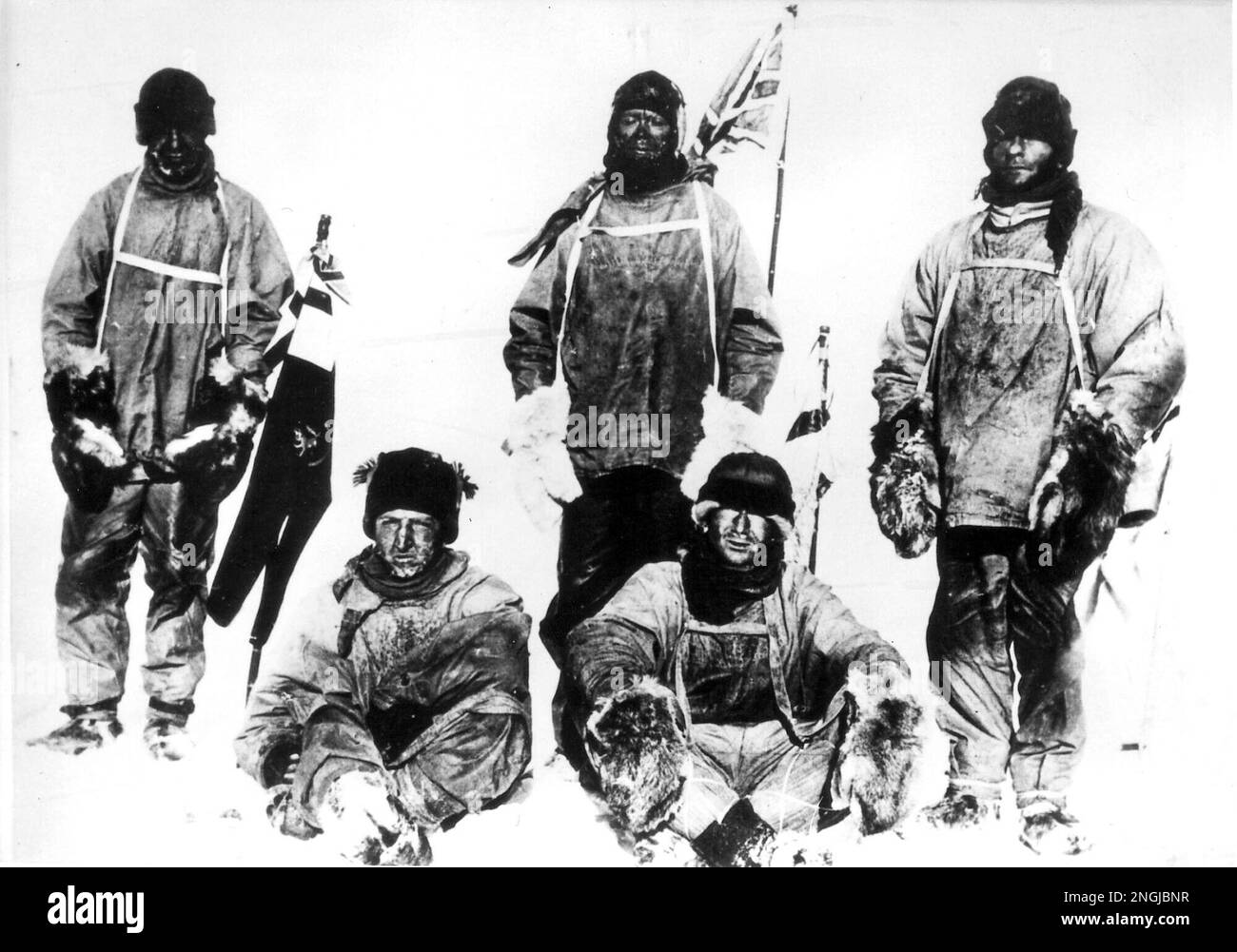 Showing the toll of their long trek through the frozen Antarctic, the ...