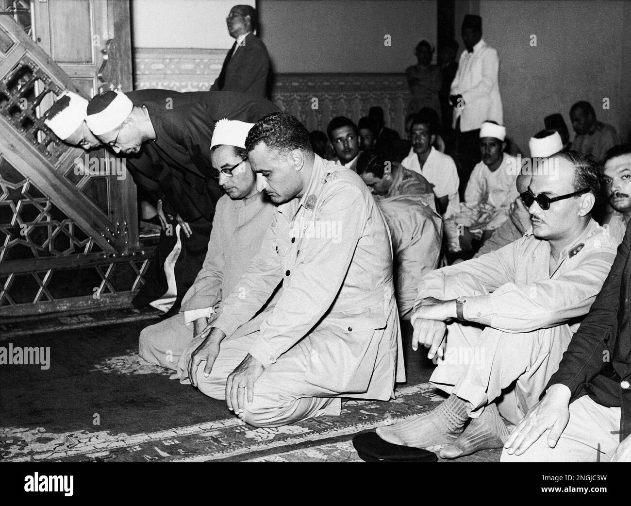 Egyptian Prime Minister Lt. Col. Gamal Abdel Nasser prays at a Cairo ...