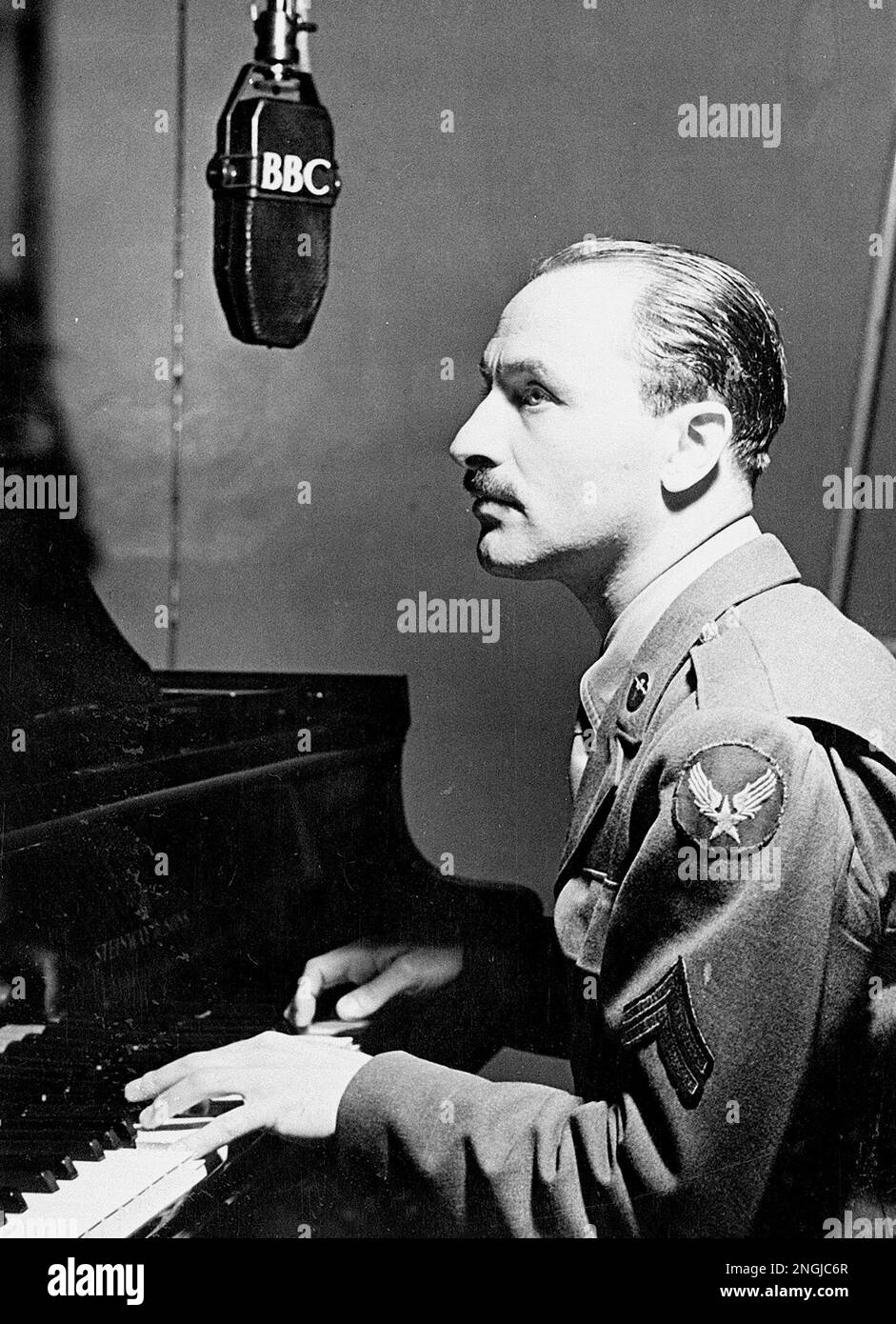 American composer Marc Blitzstein is shown during a BBC broadcast in ...