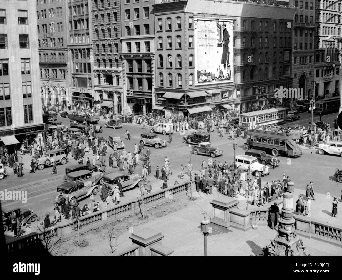 This is a view of 42nd Street and 5th Avenue in New York City on April ...
