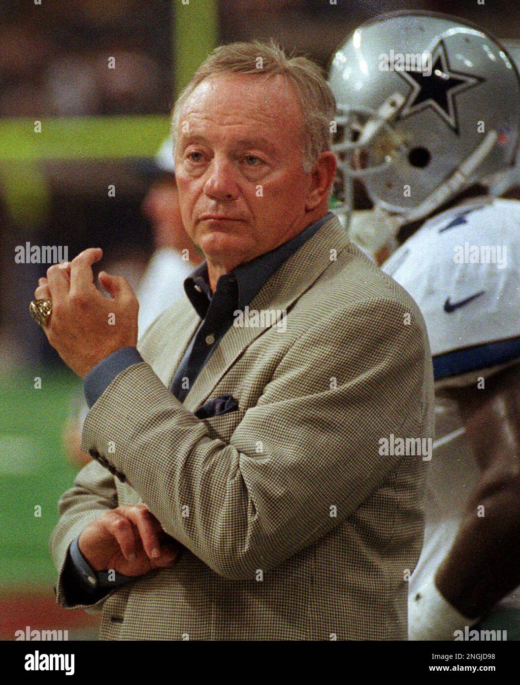 Dallas Cowboys owner Jerry Jones stands on the side lines during the ...