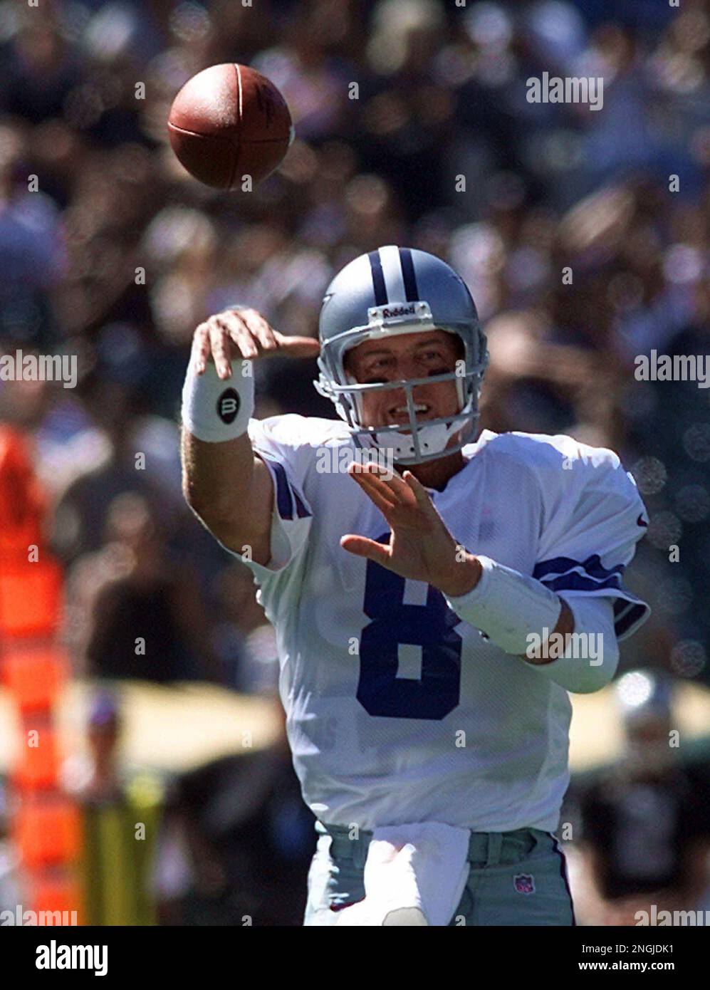 Dallas Cowboys' quarterback Troy Aikman passes against the Oakland ...