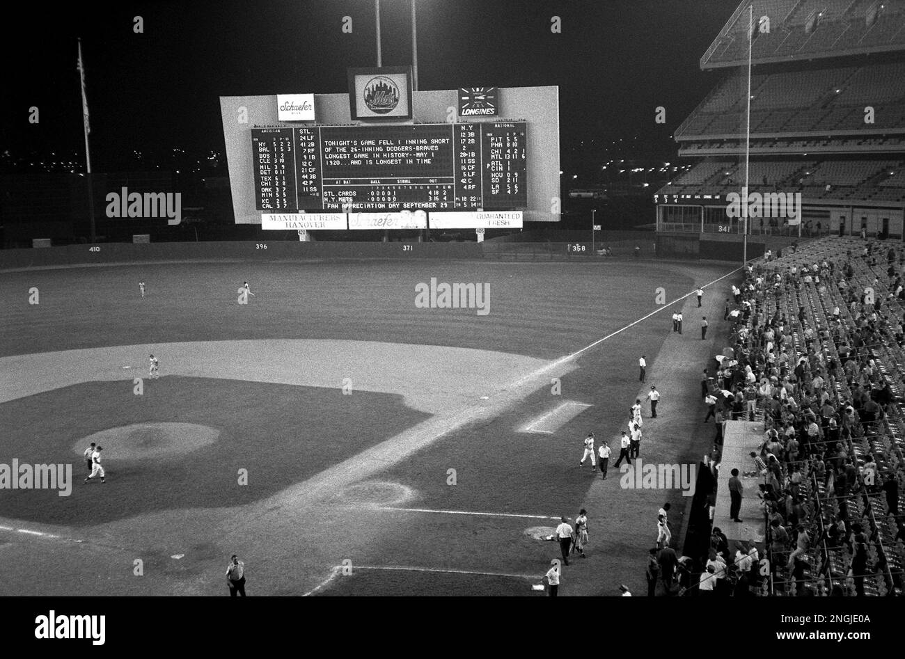 After more than seven hours of baseball, the scoreboard at New York's ...