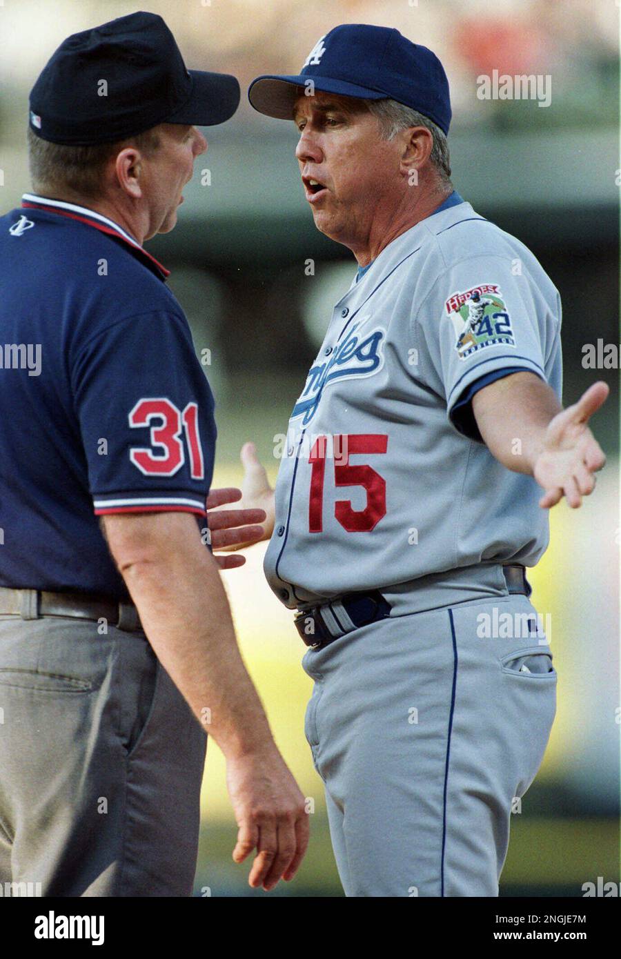 Los Angeles Dodgers manager Davey Johnson, right, argues with third ...
