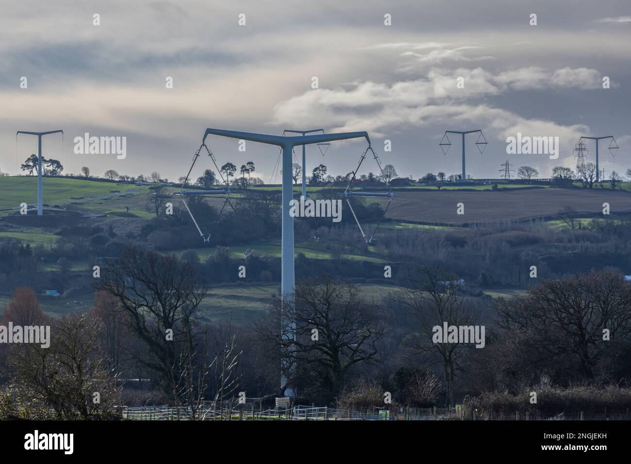 The new t pylon design under construction Stock Photo - Alamy