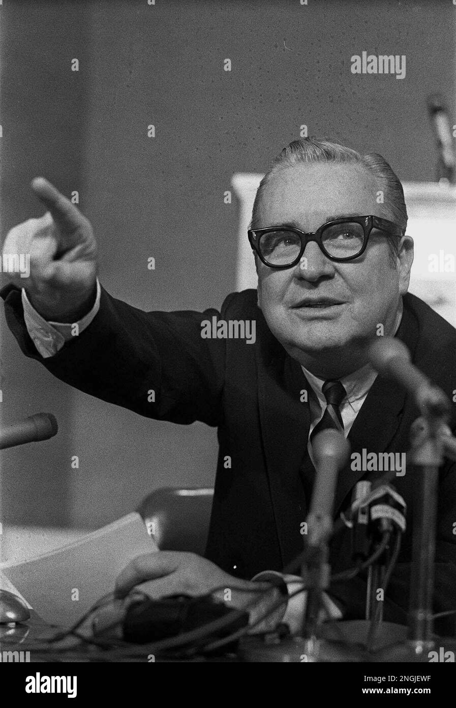 Ohio Gov. James A. Rhodes gestures Feb. 3, 1970 during a news ...