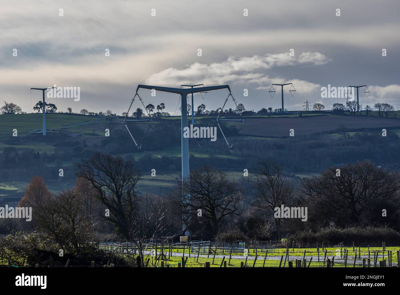 The new T pylon design under construction Stock Photo - Alamy