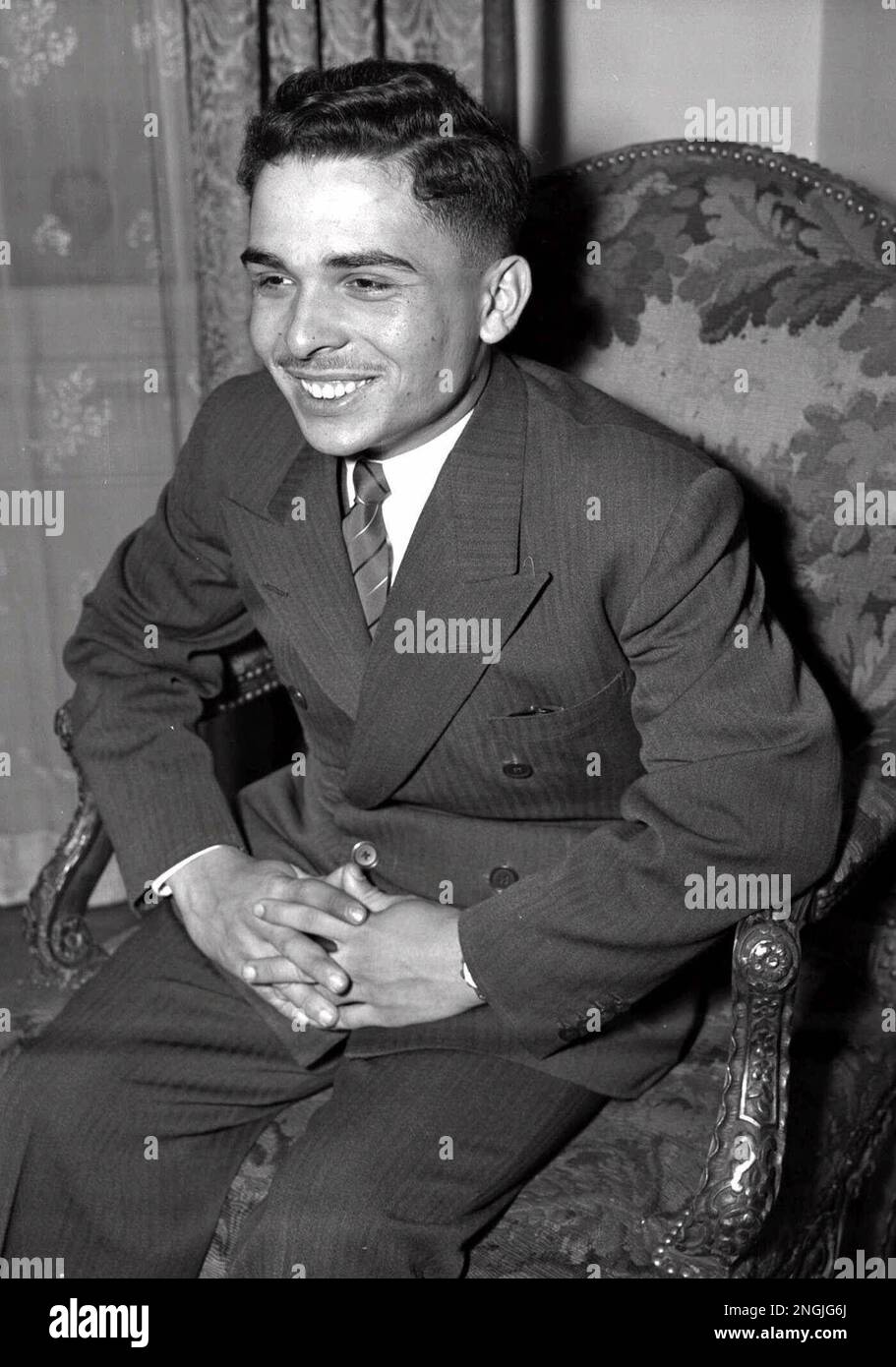 King Hussein of Jordan smiles while celebrating his 17th birthday at ...