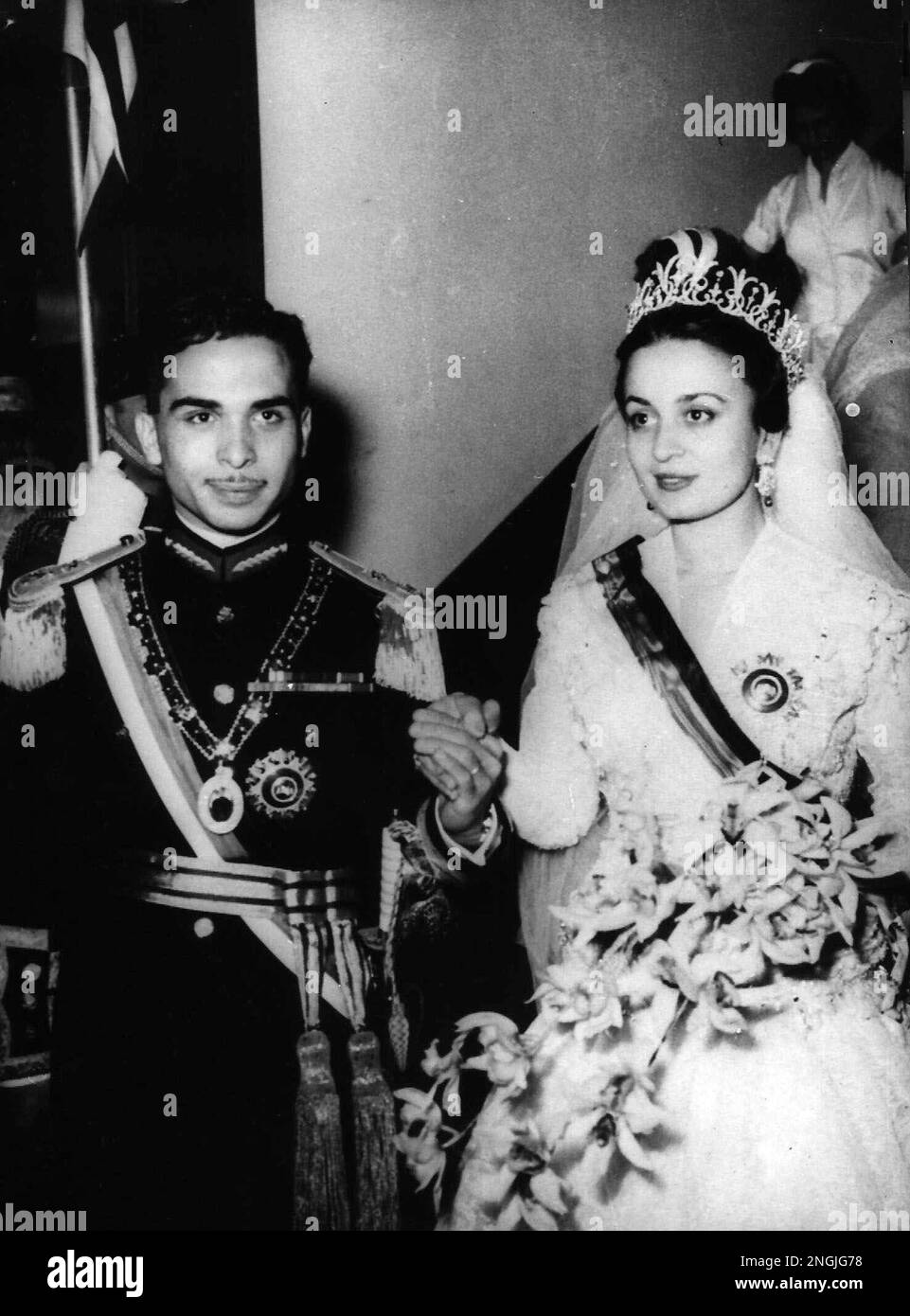 King Hussein, the 19-year-old monarch of Jordan, and his bride ...