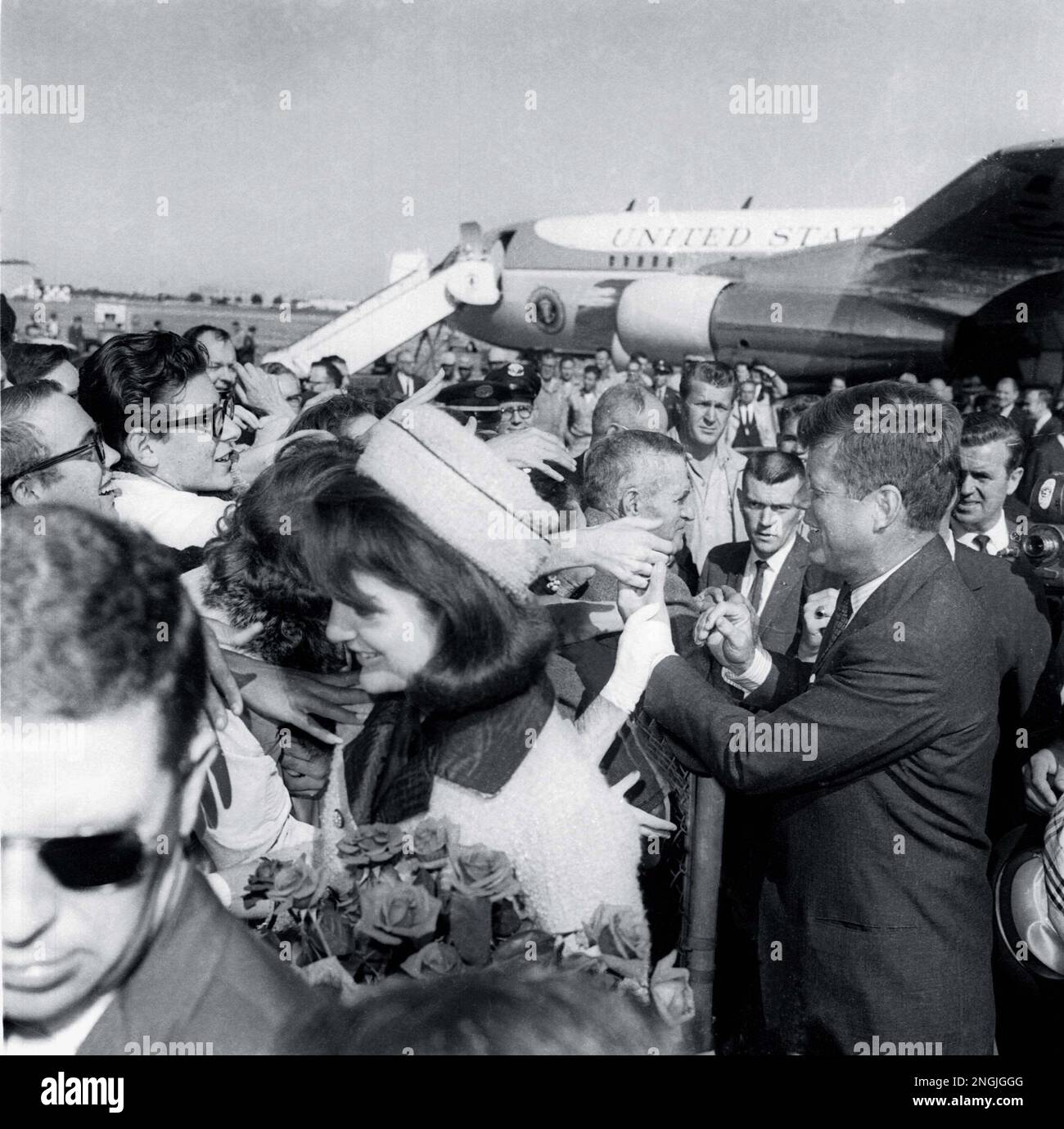 President Kennedy and the first lady Jacqueline Kennedy receive an ...
