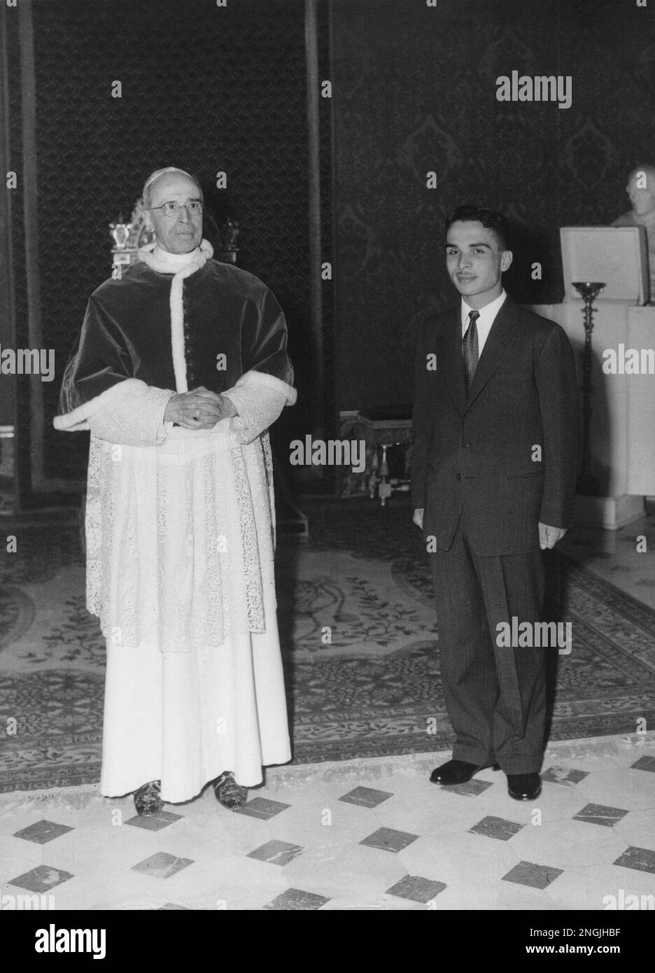 King Hussein of Jordan (right), and Pope Pius XII are photographed in ...