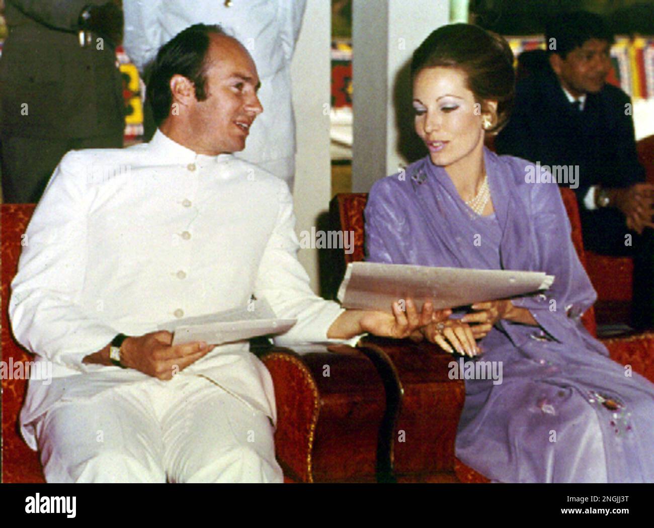 The Aga Khan and his wife, British-born Princess Salimah, are pictured at a public reception ...