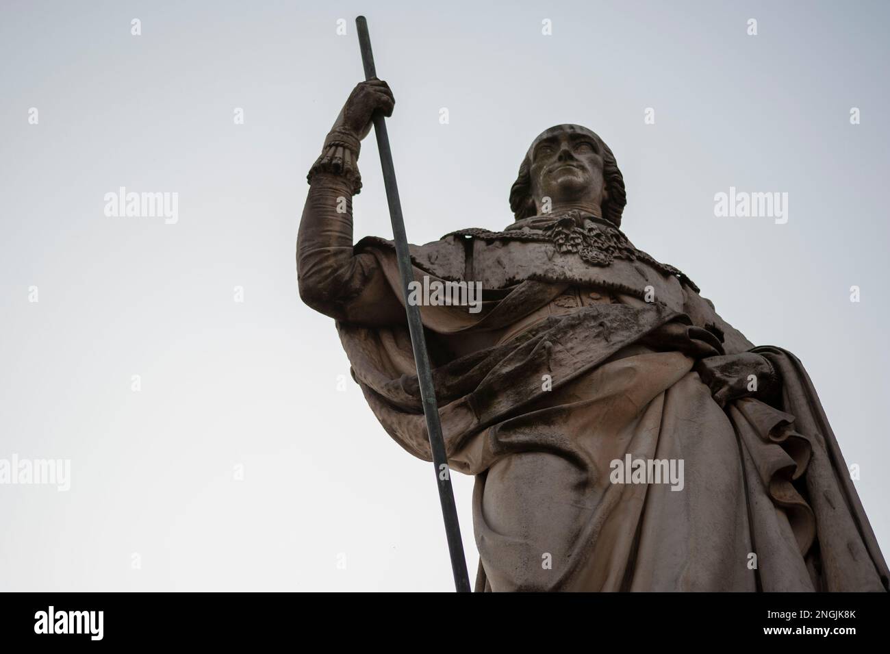 Italy. Turin. Shot from below of a marble statue of the Great Mother of ...