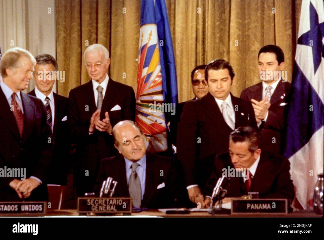 President Carter, left, and Alejandro Orfila, center, President of the ...