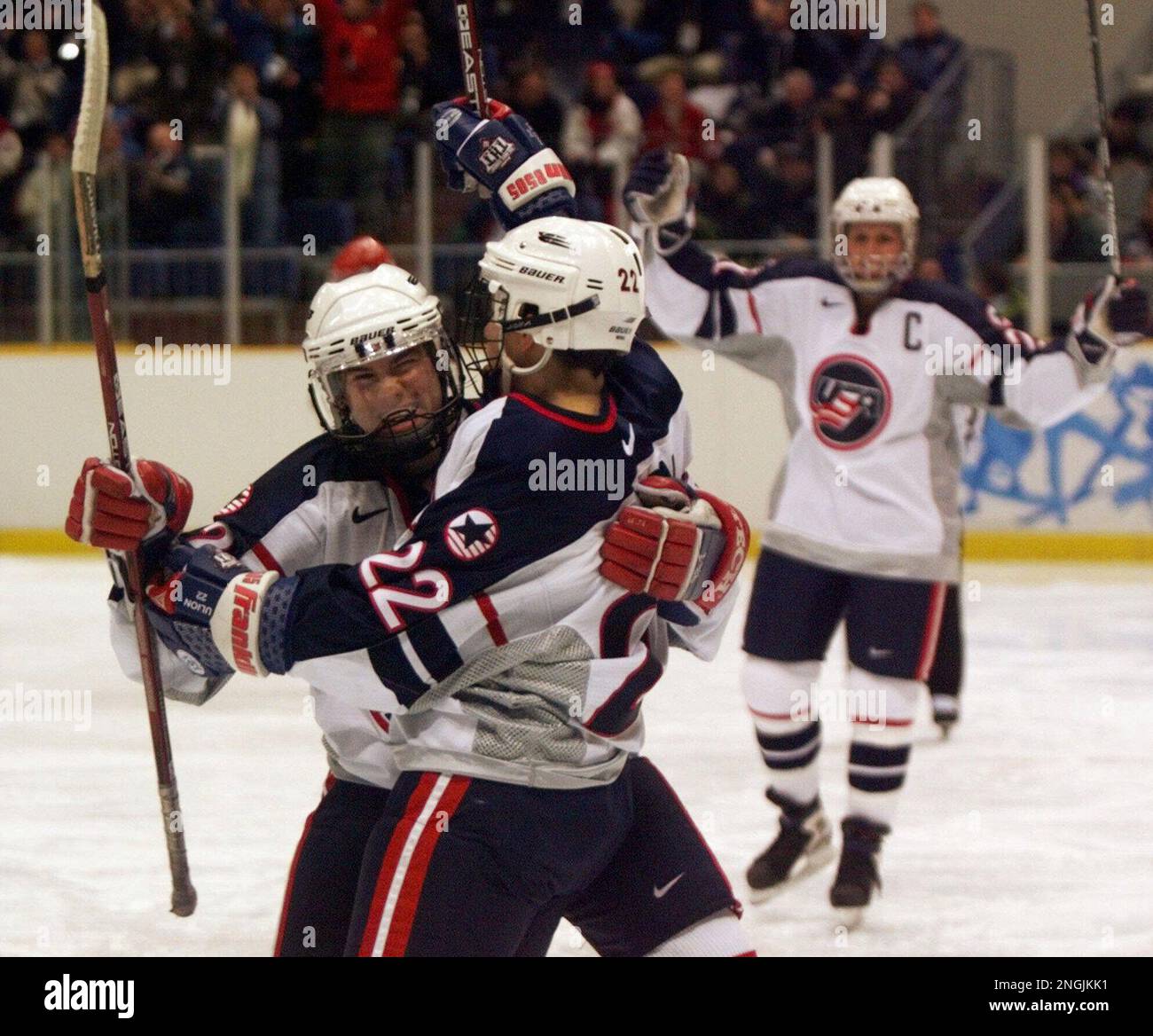 USA's Gretchen Ulion (22) celebrates her goal with teammate Jennifer ...