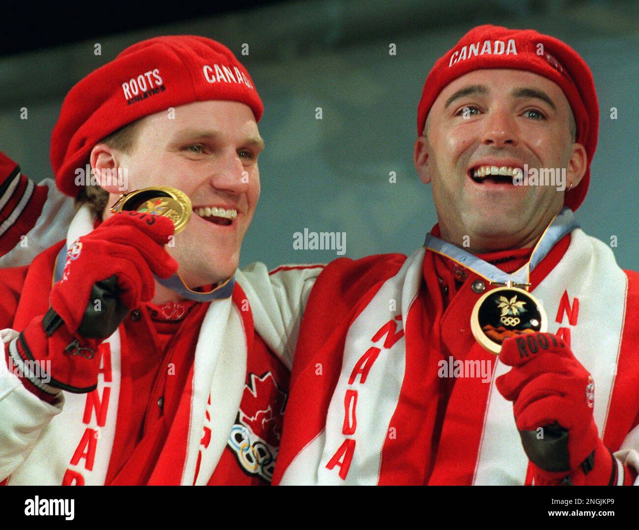 Gold medalists in the Two Man Bobsled Pierre Leuders (left) and Dave ...