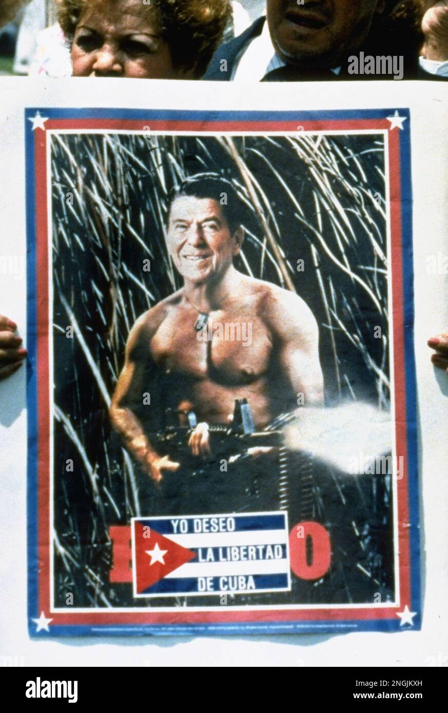 President Ronald Reagan appears as a doctored "Rambo" on a Cuban ...