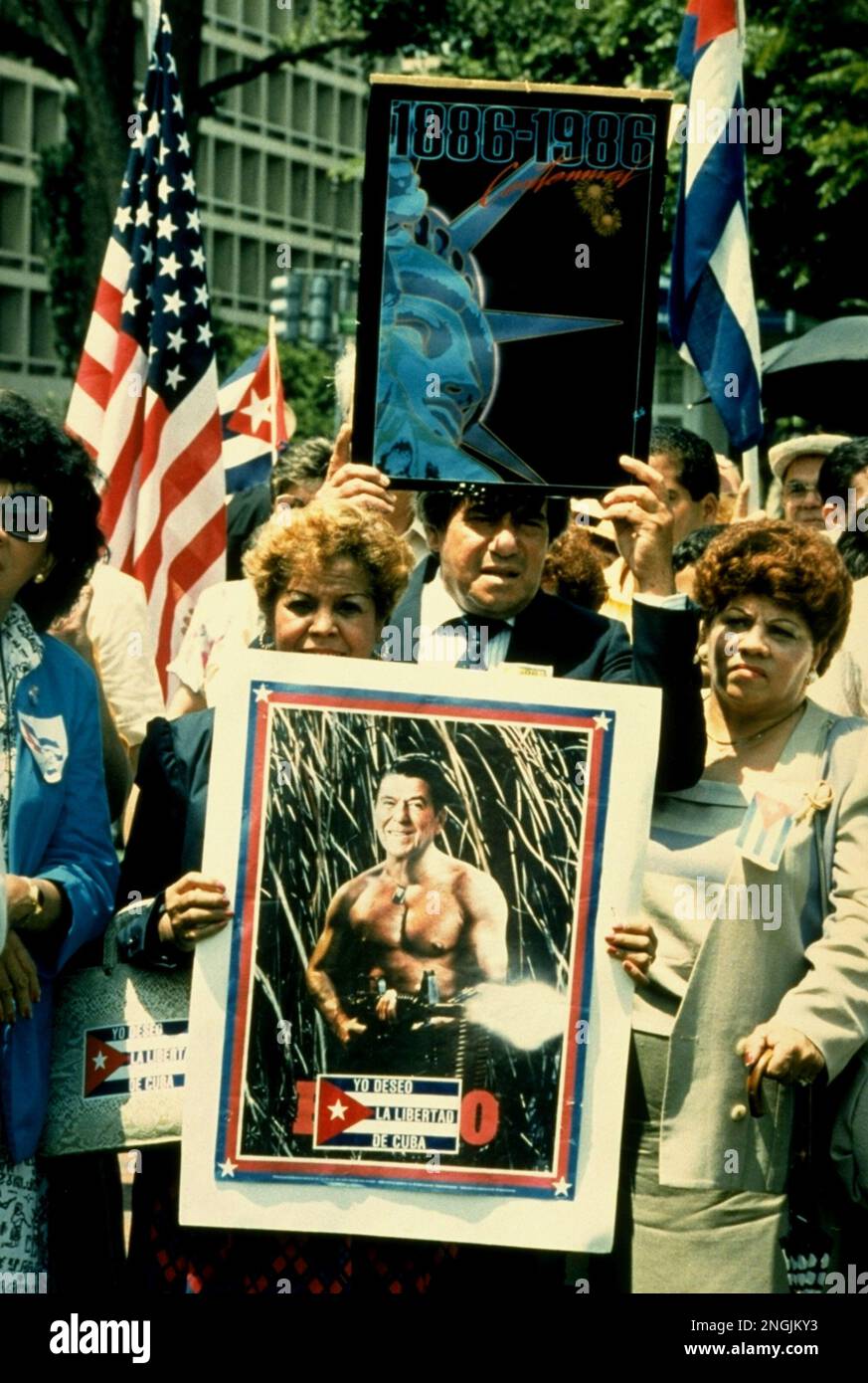 President Ronald Reagan appears as a doctored "Rambo" on a Cuban ...