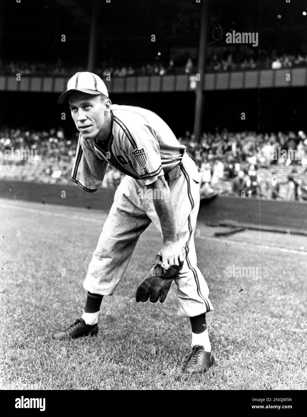 Pete Gray, the St. Louis Browns' one-armed outfielder, is shown in a ...