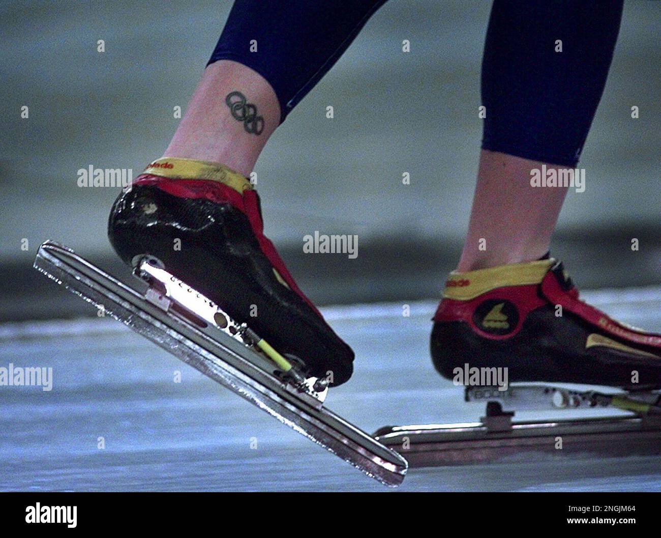 Riding on a pair of the new clap skates, USA skater K.C. Boutiette ...