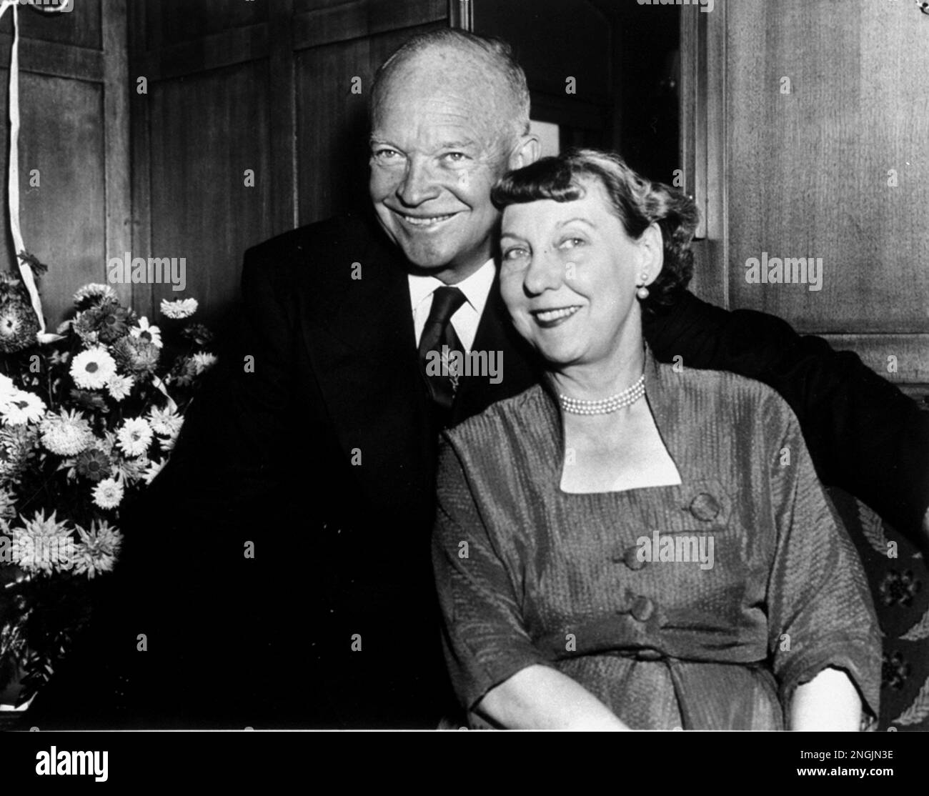 Gen. Dwight D. Eisenhower is shown with his wife Mamie aboard his ...