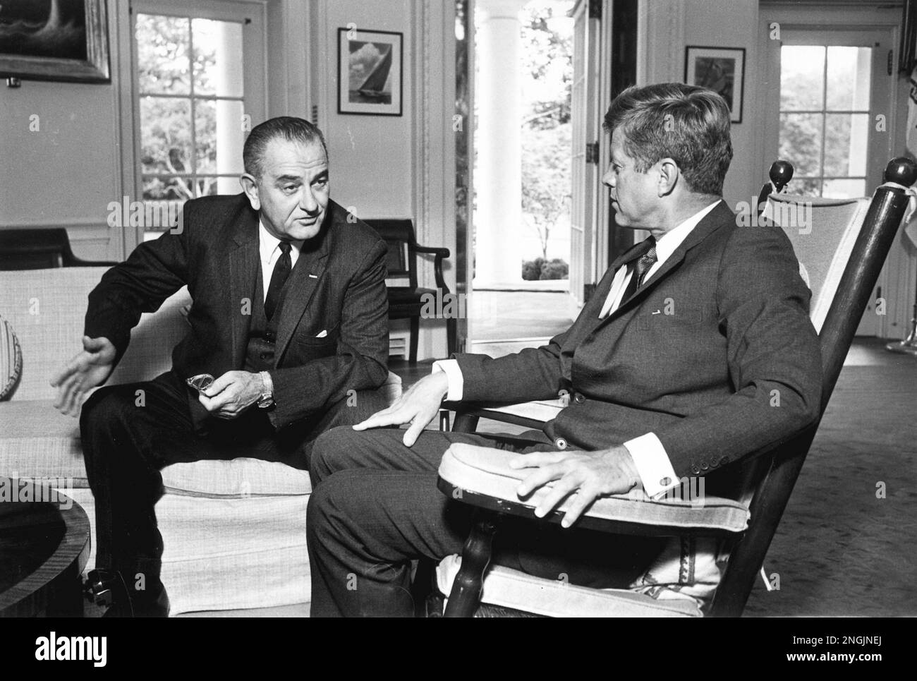 Vice President Lyndon Johnson is shown reporting to President John F ...