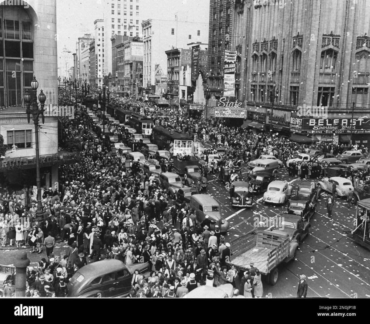 San Franciscans are shown celebrating the Japanese surrender, known as ...