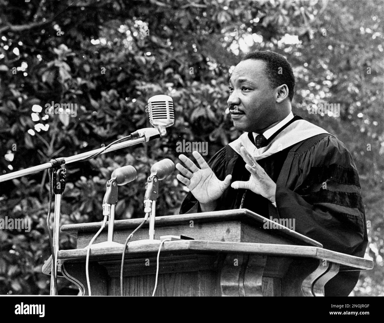 Dr. Martin Luther King, Jr., is shown delivering the commencement ...