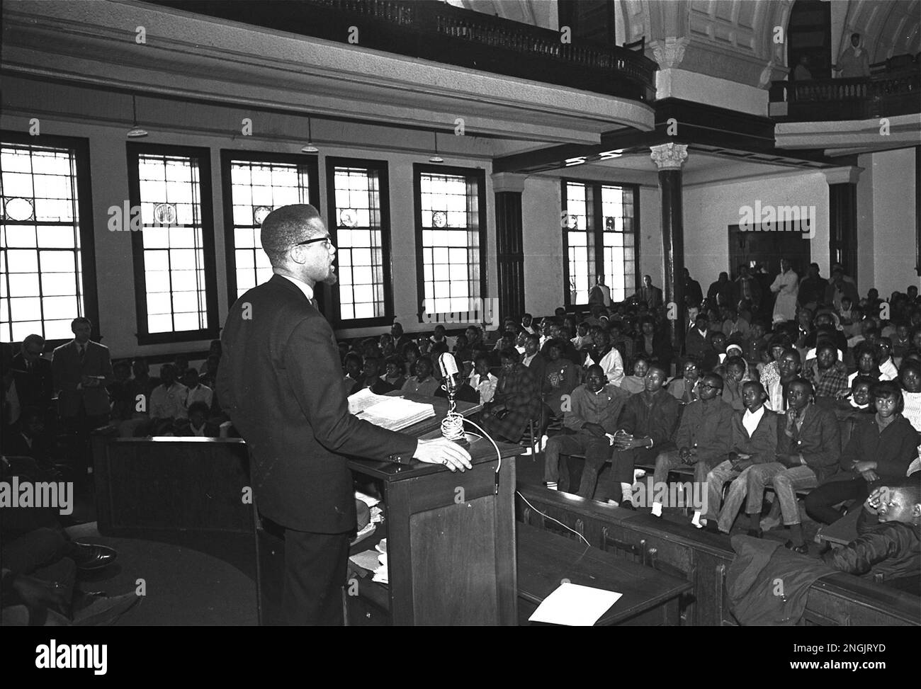 Malcolm X, black nationalist leader, talks at a church in Selma, AL ...