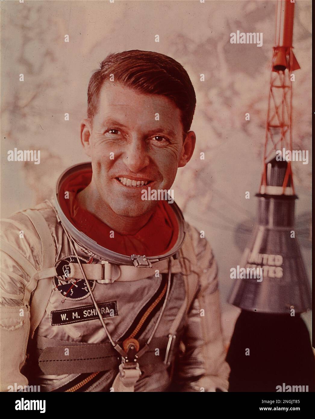 Astronaut Walter Schirra is shown posed for a studio portrait in his ...