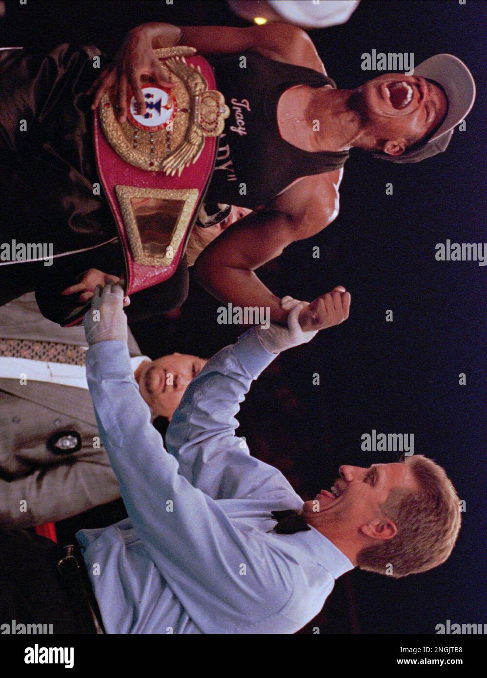 Tracy Byrd of Flint, Mich., jumps for joy after being awarded the IFBA ...