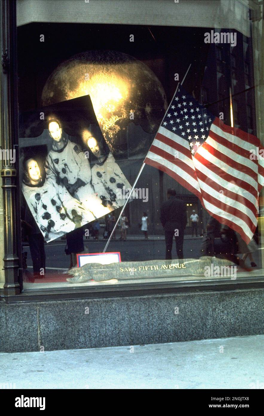 This picture shows a display in honor of the Apollo 11 astronauts in a ...