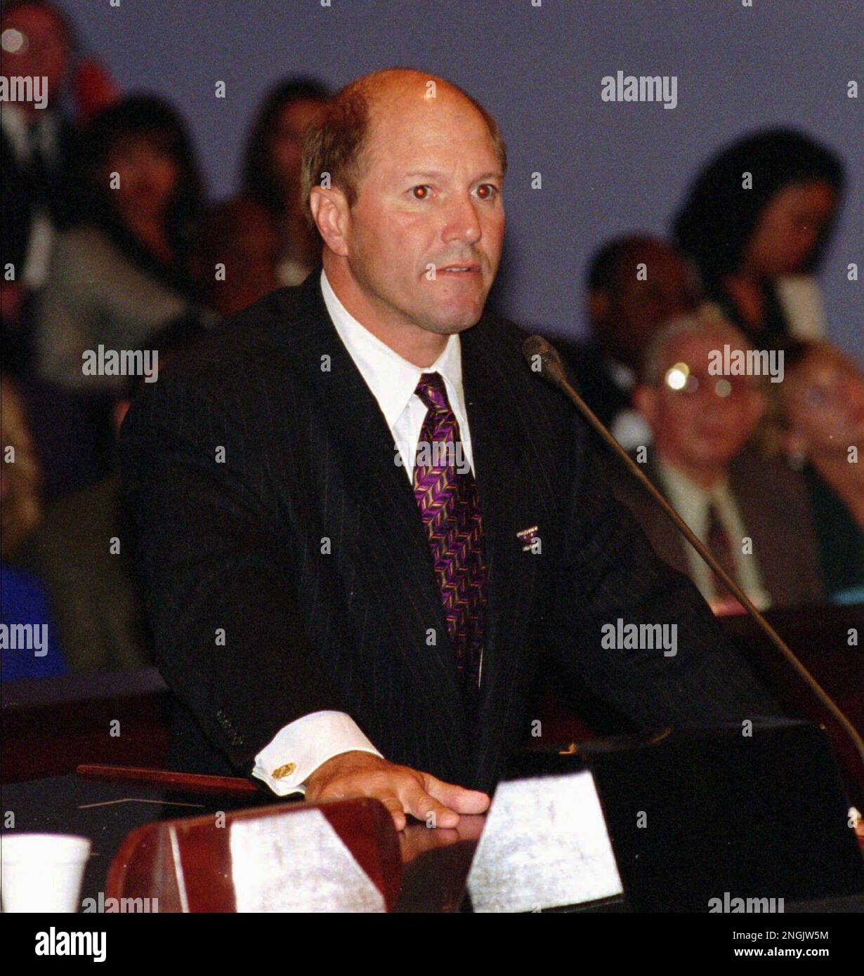 Boxer Evander Holyfield's lawyer Jim Thomas speaks to the Nevada State ...