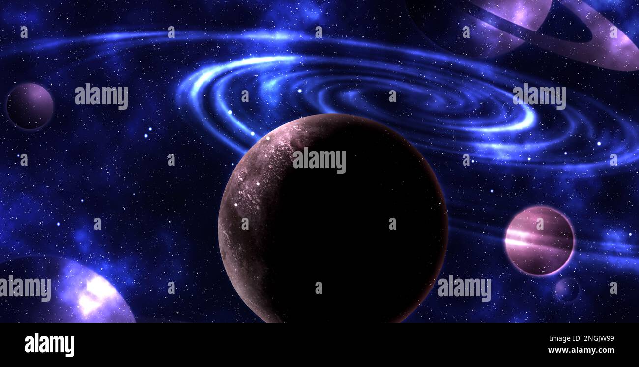 Amazing illustration of galaxy with stars and planets, banner design ...