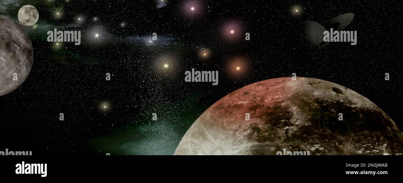 Amazing illustration of galaxy with stars and planets, banner design ...