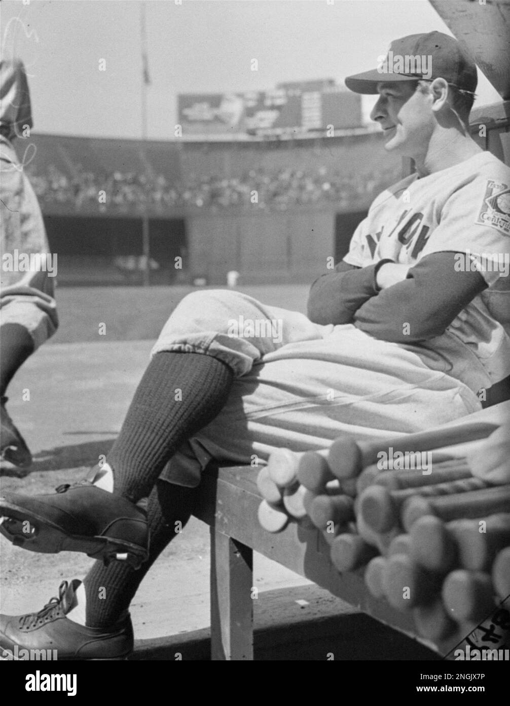 New York Yankee first baseman Lou Gehrig took to the bench May 2, 1939 ...